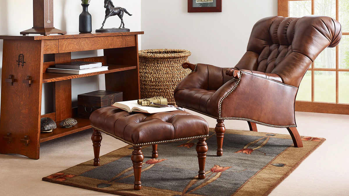 Stickley Leopold Chair & Ottoman in Pecan – Gallery Furniture
